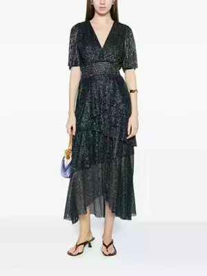 Maje Metallic Ruffled Midi Dress