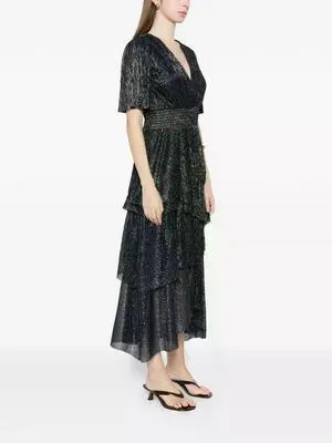 Maje Metallic Ruffled Midi Dress