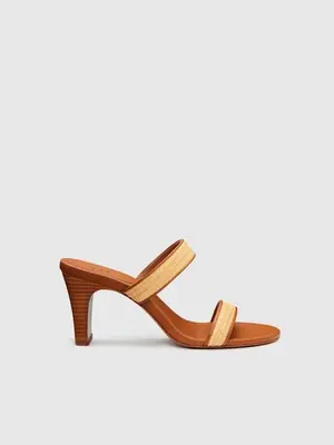REFORMATION Lenora Heeled Sandal In Raffia And Rum Leather - Natural