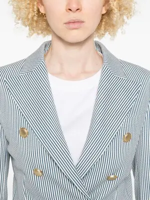 CIRCOLO 1901 Striped Double-breasted Jacket - Blue