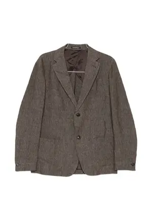 Emporio Armani Linen Single-breasted Blazer Jacket - Brown