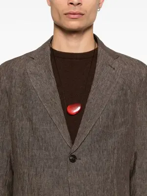 Emporio Armani Linen Single-breasted Blazer Jacket - Brown
