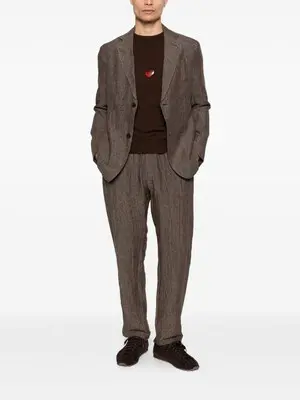Emporio Armani Linen Single-breasted Blazer Jacket - Brown
