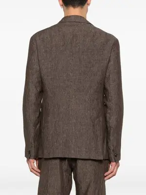 Emporio Armani Linen Single-breasted Blazer Jacket - Brown
