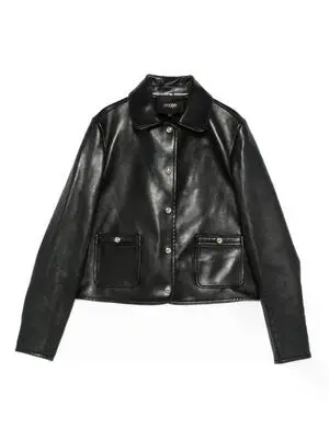 Maje Cropped Leather Jacket - Black
