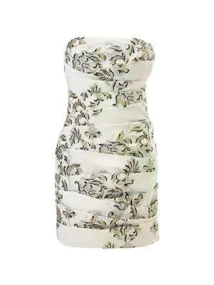 Carolina Herrera Lurex Trellis Jacquard Ruched Mini Dress