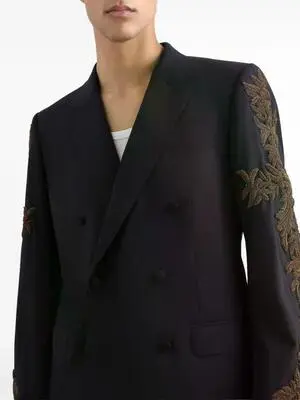 Dolce & Gabbana Double-breasted Wool Jacket With Embellished Sleeves - Blue
