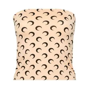 MARINE SERRE Moon Printed Jersey Bustier Top - Tan