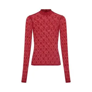 MARINE SERRE Mesh Flock Long-sleeve Highneck Top - Red