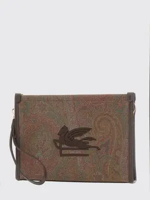 Etro Paisley Coated Cotton Pouch With Removable Wristlet Strap - Brown