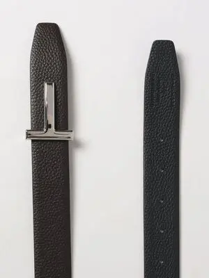 TOM FORD Reversible Grained Leather Belt With Monogram Buckle - Brown