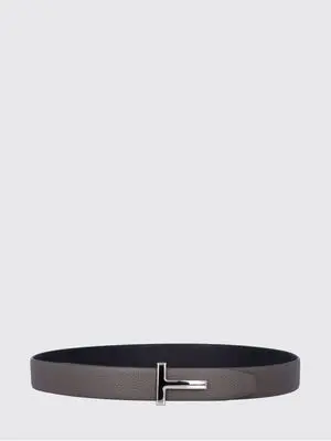 TOM FORD Reversible T Icon Grained Leather Belt With Monogram Buckle - Grey