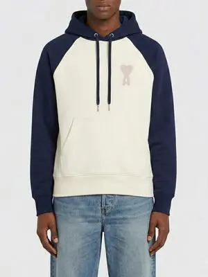AMI Paris Cotton Hoodie With Monogram Pattern - Blue