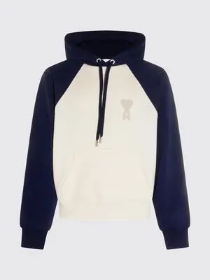 AMI Paris Cotton Hoodie With Monogram Pattern - Blue