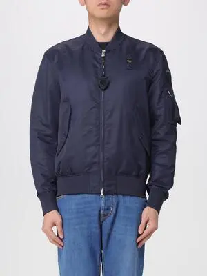 BLAUER. Nylon Bomber Jacket With Logo - Blue