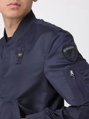 BLAUER. Nylon Bomber Jacket With Logo - Blue