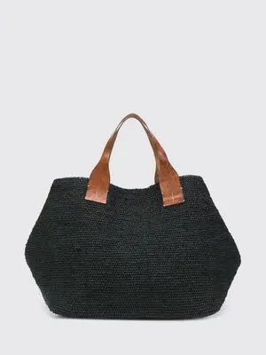 IBELIV Woven Tote Bag With Leather Top Handles - Black