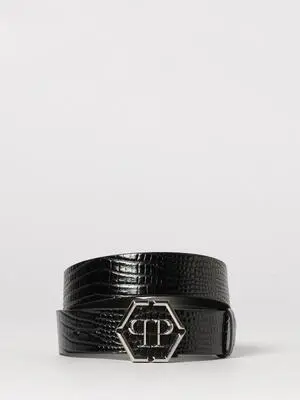 Philipp Plein Crocodile Print Leather Belt - Black