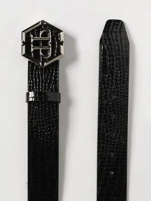 Philipp Plein Crocodile Print Leather Belt - Black