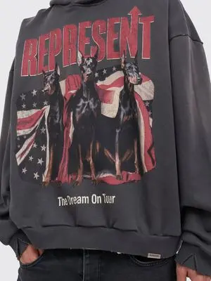 REPRESENT Distressed Graphic Hoodie - Grey