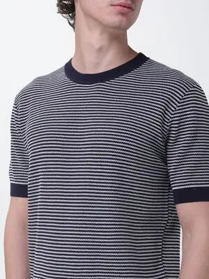 KANGRA Striped Cotton Crew Neck Knitwear - Blue