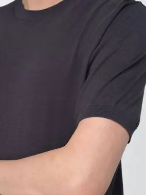 KANGRA Crew Neck Fine Knit Short Sleeve Jumper - Charcoal