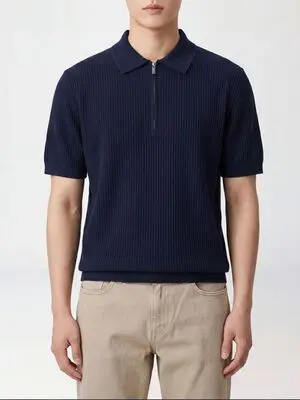 KANGRA Cotton Knit Polo Shirt - Blue