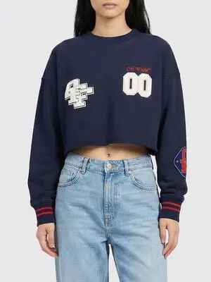 Off-White Cropped Sweatshirt With Embellished Patches - Blue