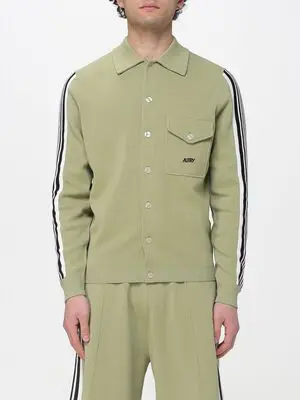 AUTRY Viscose Knit Polo Cardigan With Striped Sleeves - Green