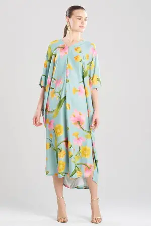 Natori Solene Matte Charmeuse Zip Caftan - Stripe