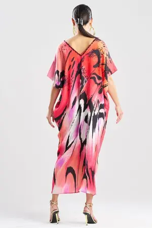 Natori Butterfly Linen Blend Beaded Caftan