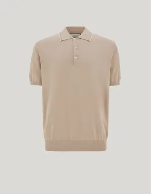 Canali Pure Cotton Polo Shirt With Contrasting Piping - Beige