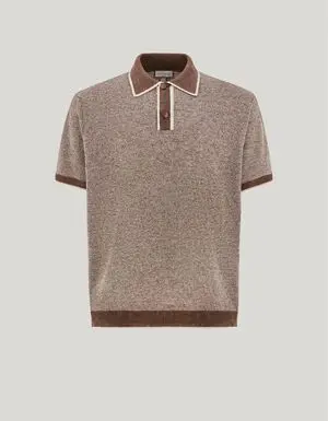 Canali Linen And Silk Jacquard Polo Shirt With Contrasting Collar - Brown