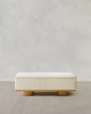 Quince Oak And Performance Boucle Storage Bench - Ivory
