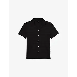 REISS Aleo Textured-wave Short-sleeve Stretch-woven Shirt - Black