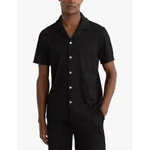 REISS Aleo Textured-wave Short-sleeve Stretch-woven Shirt - Black