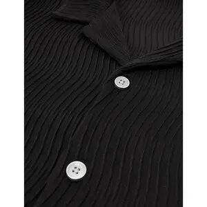 REISS Aleo Textured-wave Short-sleeve Stretch-woven Shirt - Black