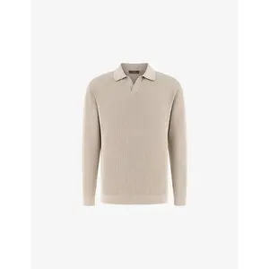 Boggi Milano Long-sleeved Knitted Cotton-blend Polo Shirt