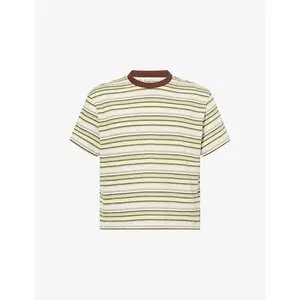 BRAIN DEAD Crew-neck Striped Stretch-cotton T-shirt - Green Multi