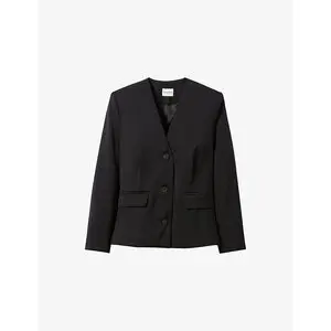 Claudie Pierlot V-neck Padded-shoulder Woven Jacket - Black