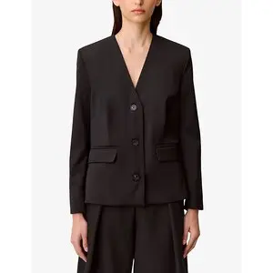 Claudie Pierlot V-neck Padded-shoulder Woven Jacket - Black