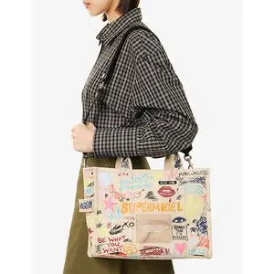 Marc Jacobs The Punk Scribble Canvas Medium Tote Bag - Beige Multi