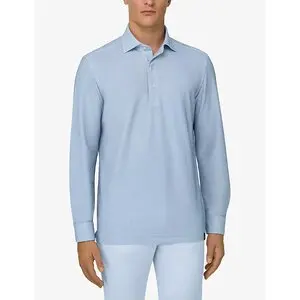 Boggi Milano Long-sleeved Cotton-blend Polo Shirt Xxl - Light Blue