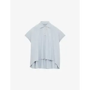Loewe Logo-embroidered Dipped-hem Polo Shirt - Light Blue