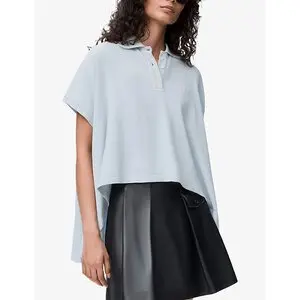Loewe Logo-embroidered Dipped-hem Polo Shirt - Light Blue