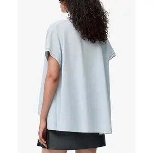 Loewe Logo-embroidered Dipped-hem Polo Shirt - Light Blue