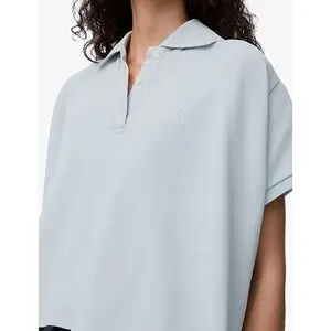 Loewe Logo-embroidered Dipped-hem Polo Shirt - Light Blue