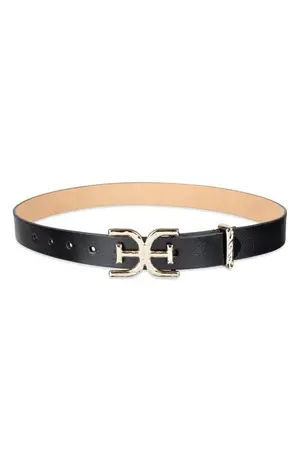 Sam Edelman Hammered Logo Buckle Leather Belt - Black