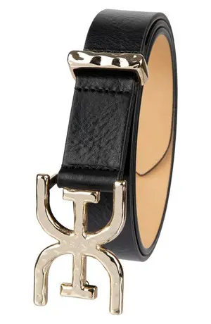 Sam Edelman Hammered Logo Buckle Leather Belt - Black