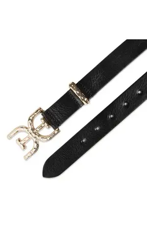 Sam Edelman Hammered Logo Buckle Leather Belt - Black